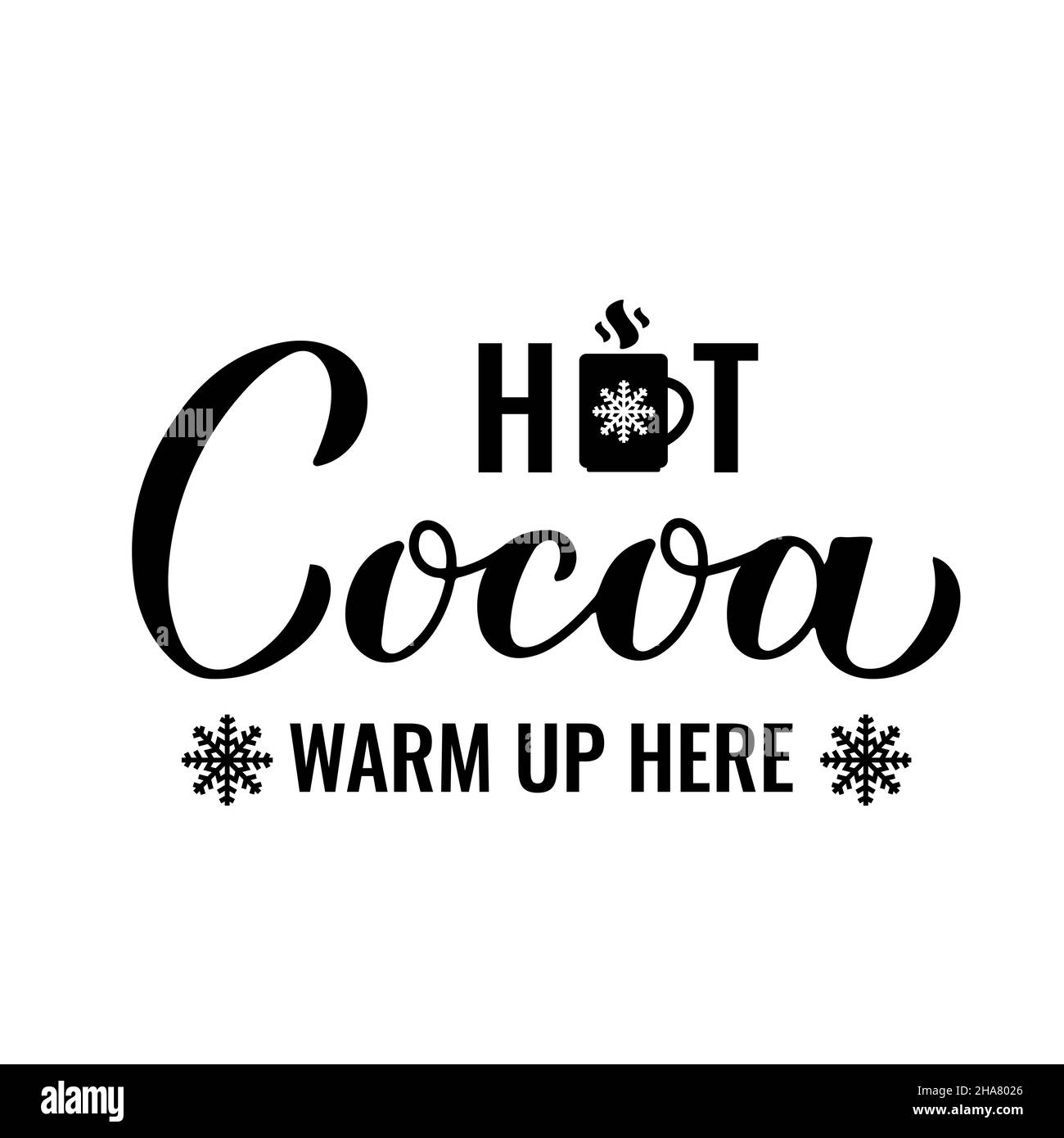 Hot cocoa calligraphy lettering isolated on white. Winter holidays ...