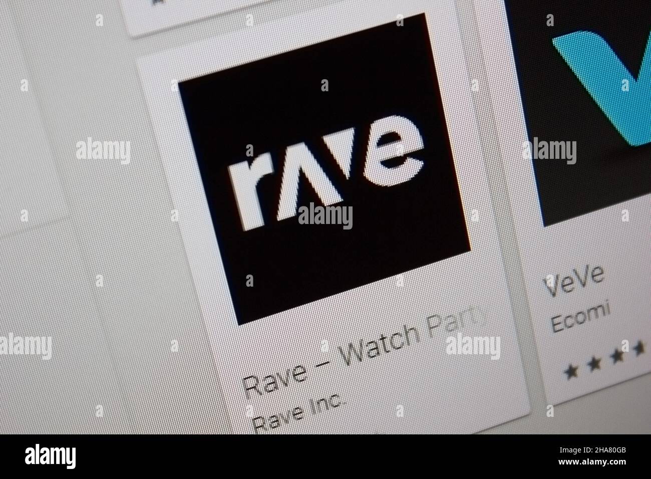 Ivanovsk, Russia - November 28, 2021: Rave app on the display of tablet ...