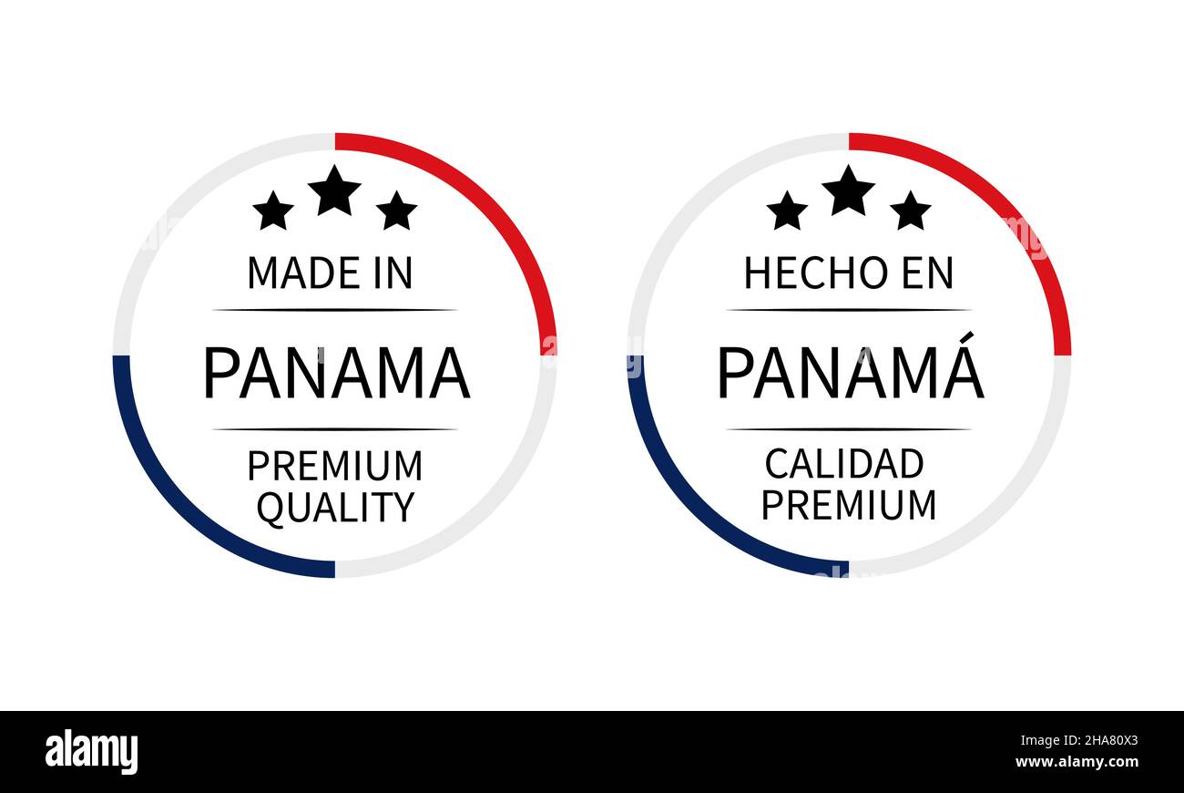 Made in Panama round labels in English and in Spanish languages ...