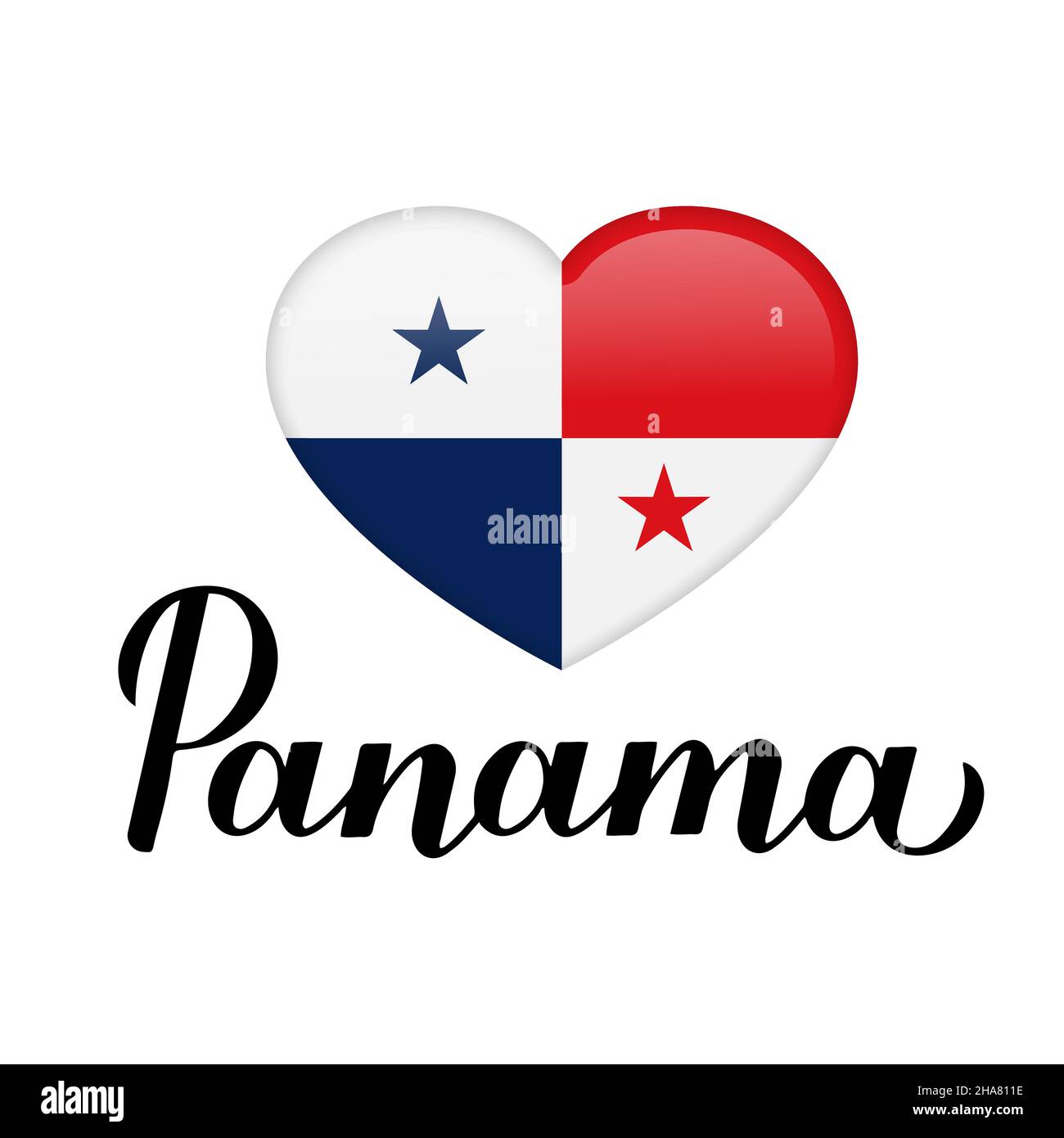 Panama lettering with national flag in heart shape isolated on white ...
