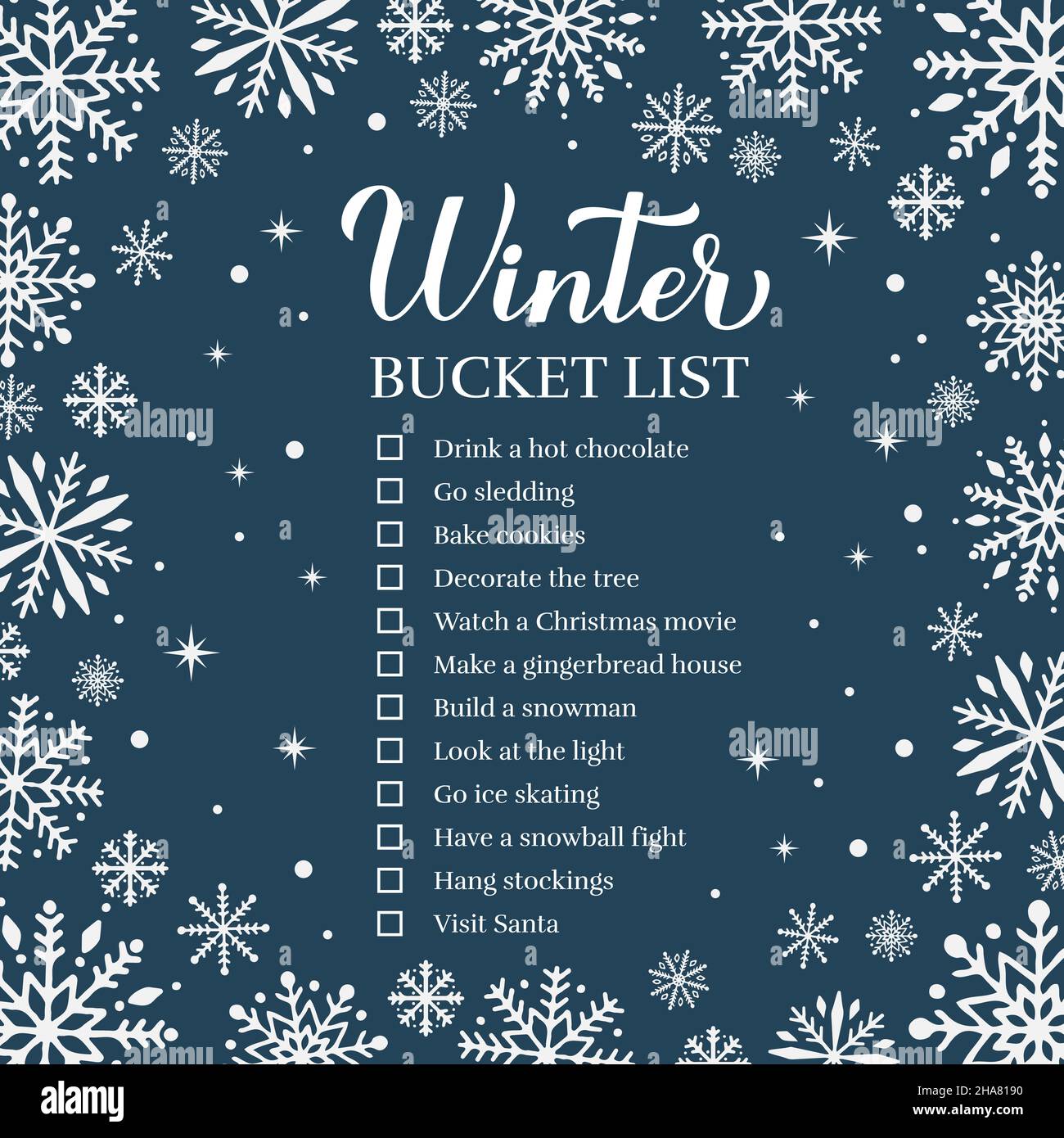 Winter Bucket List Funny Things To Do Checklist Seasonal Activity