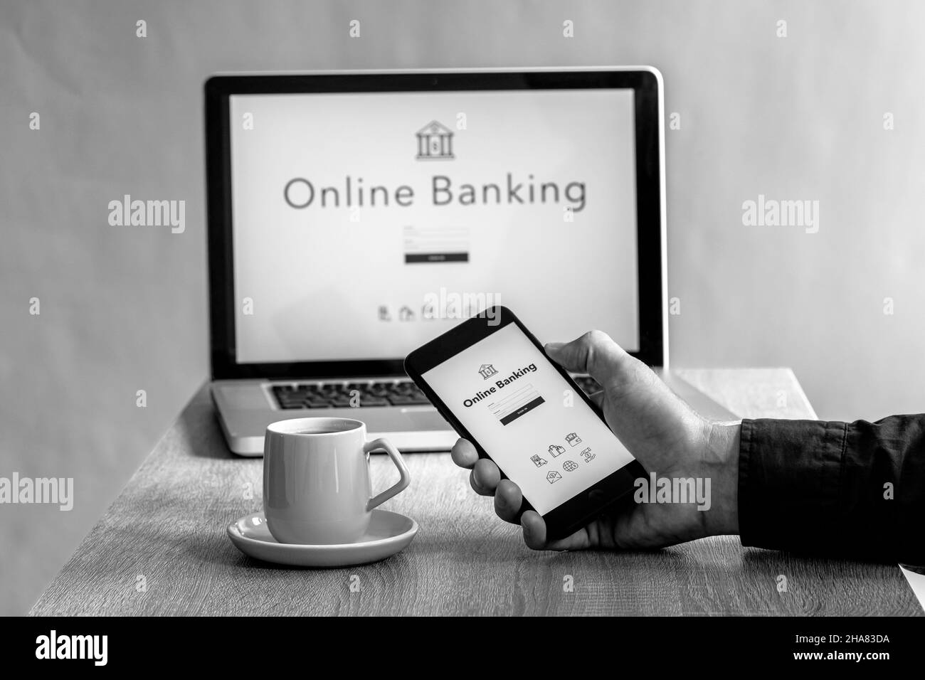 Online banking black Black and White Stock Photos & Images - Alamy