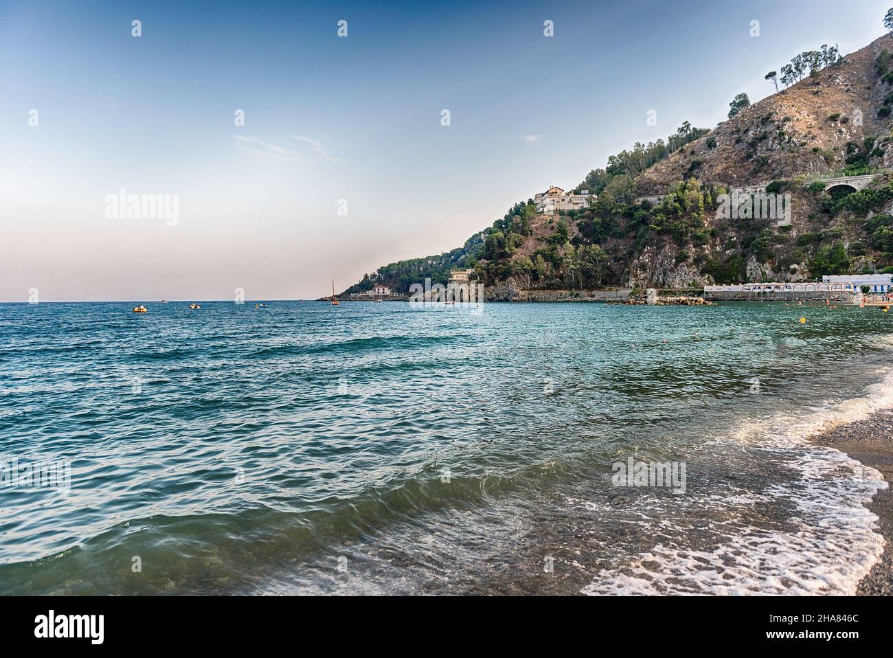 Landscape with a scenic sandy beach of Copanello on the ionian ...