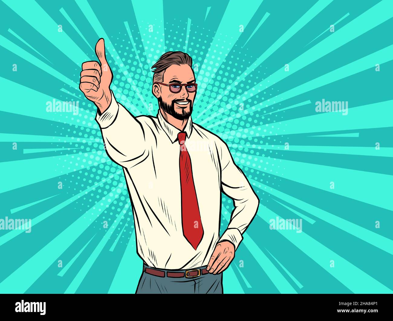 Like the thumbs up gesture, approval is good the businessman is happy ...