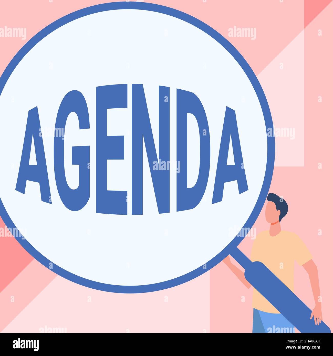 Sign displaying Agenda. Business overview list items that participants ...