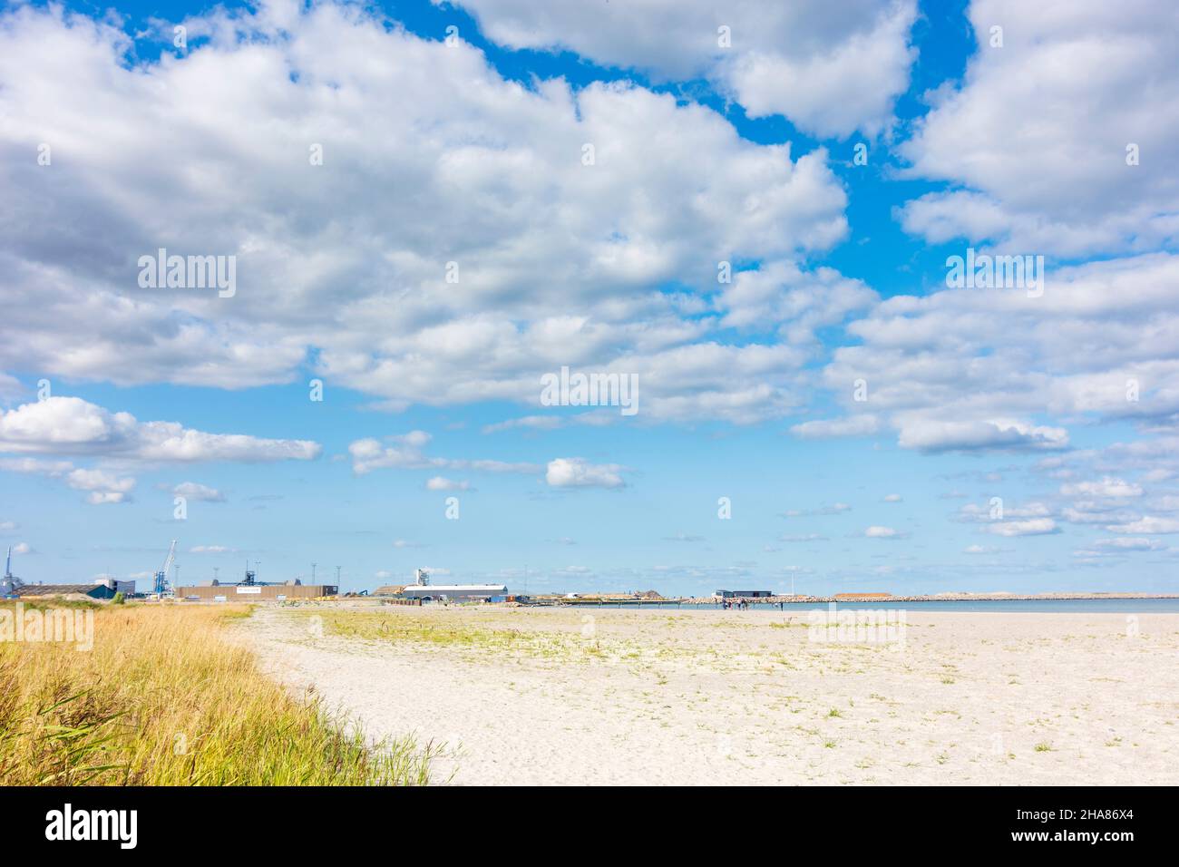 Koege: beach, view to harbour, in Koege, Zealand, Sealand, Sjaelland ...