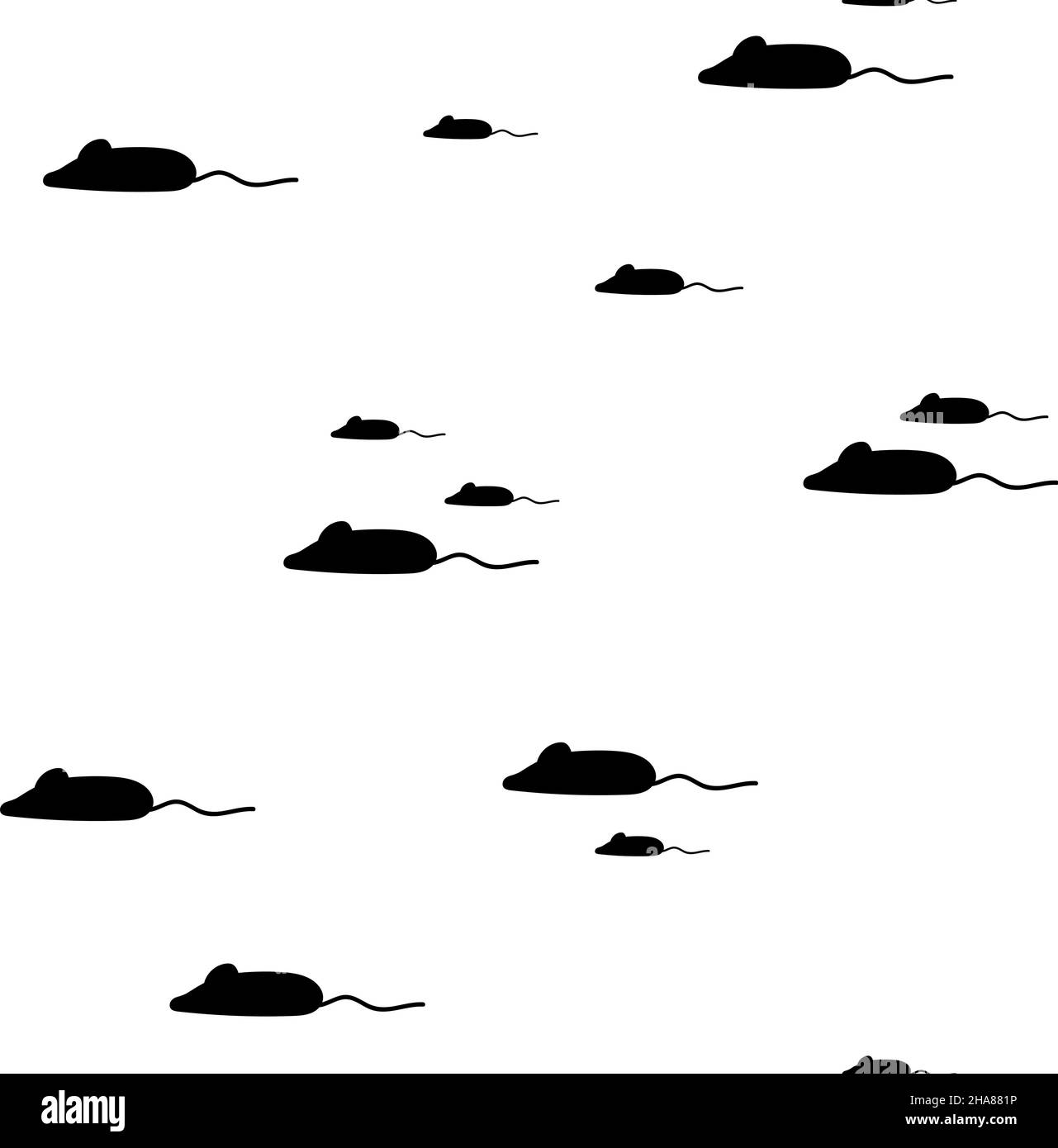 Seamless doodle pattern of mice shapes in black. Vector cartoon mouse ...
