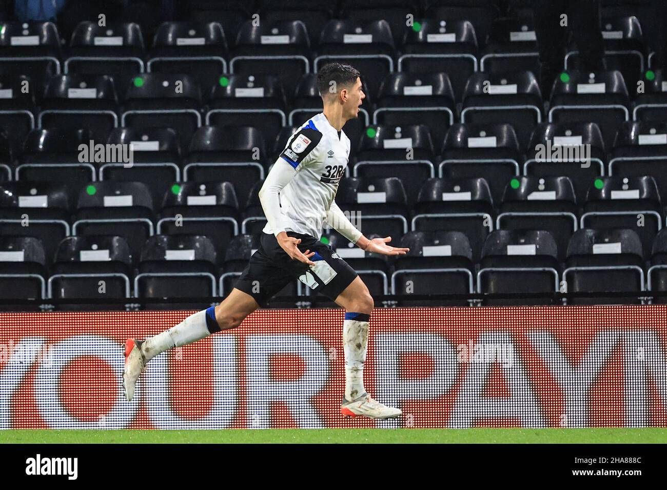 Luke Plange #48 of Derby County celebrates his goal to make it 1-0 ...
