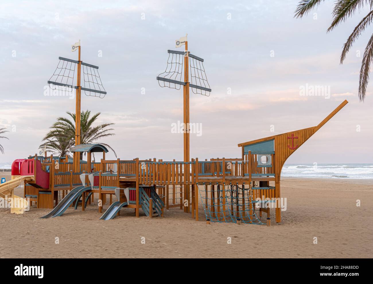 View of a seashore with a place of entertainment Stock Photo - Alamy
