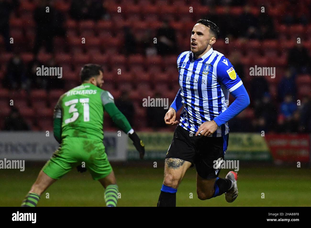 Lee Gregory #9 of Sheffield Wednesday head on goal and makes it 0-2 and ...