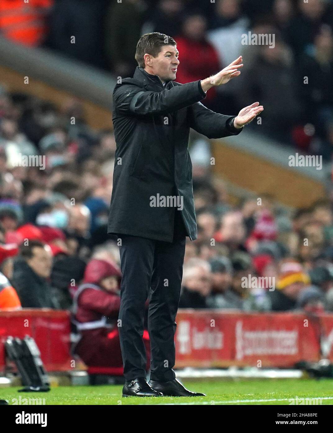 Aston Villa manager Steven Gerrard gestures on the touchline during the ...