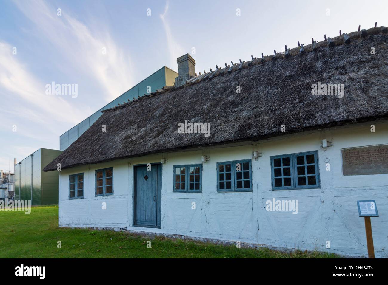 Faxe: thatched roof old school house, in Faxe, Fakse, Zealand, Sealand ...