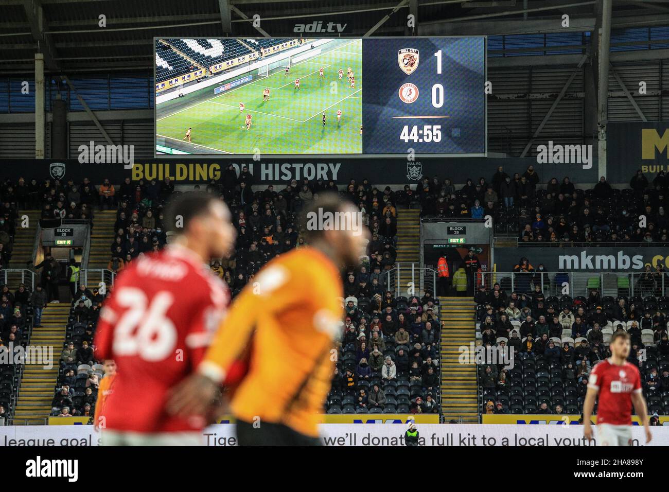 The scoreboard inside The MKM Stadium just before half time Stock Photo ...
