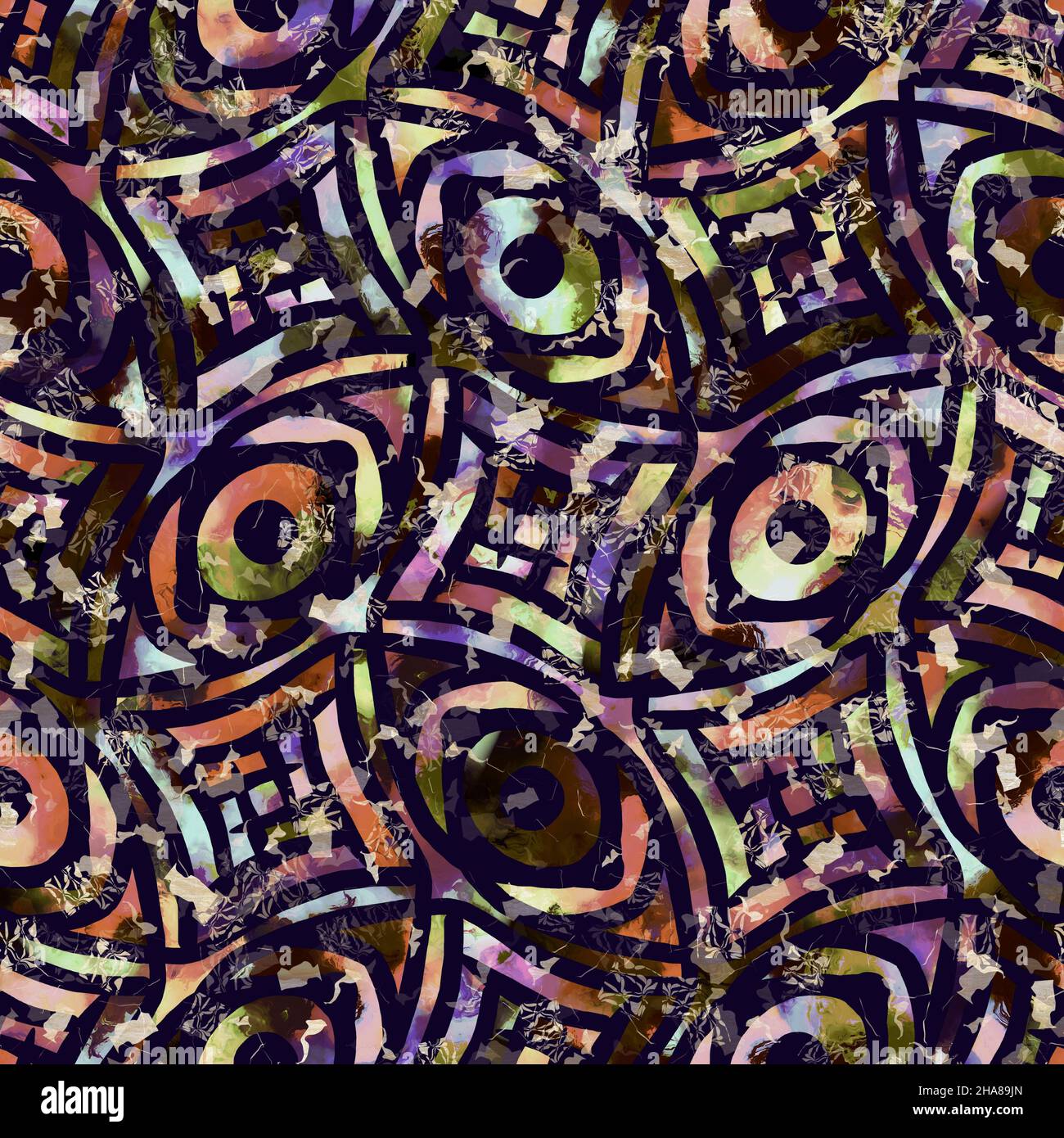 Exotic multicoloured boho geometric camouflage scatter print. Seamless ...