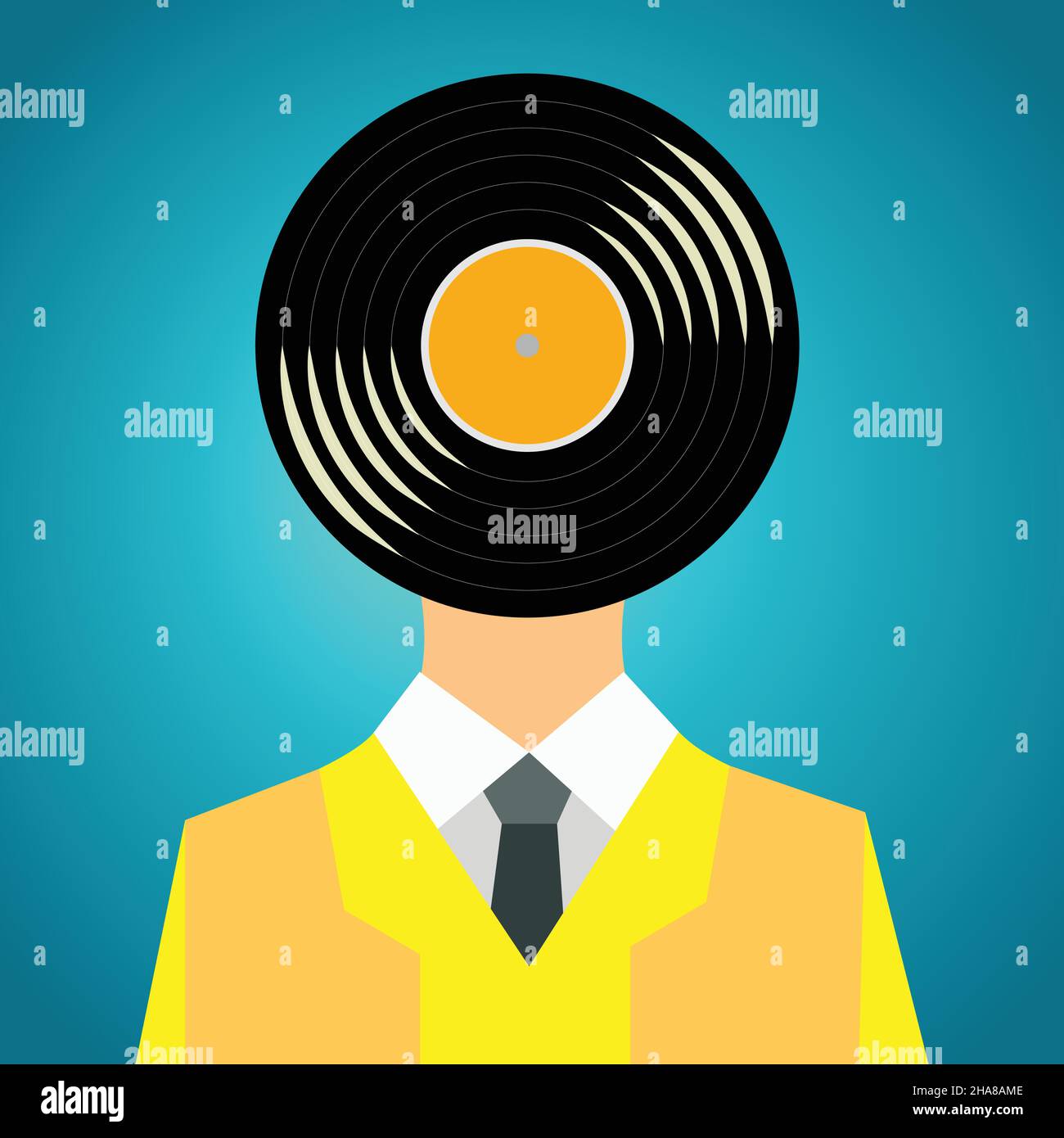 Body of a man with a vinyl disk on his head Stock Vector Image & Art ...