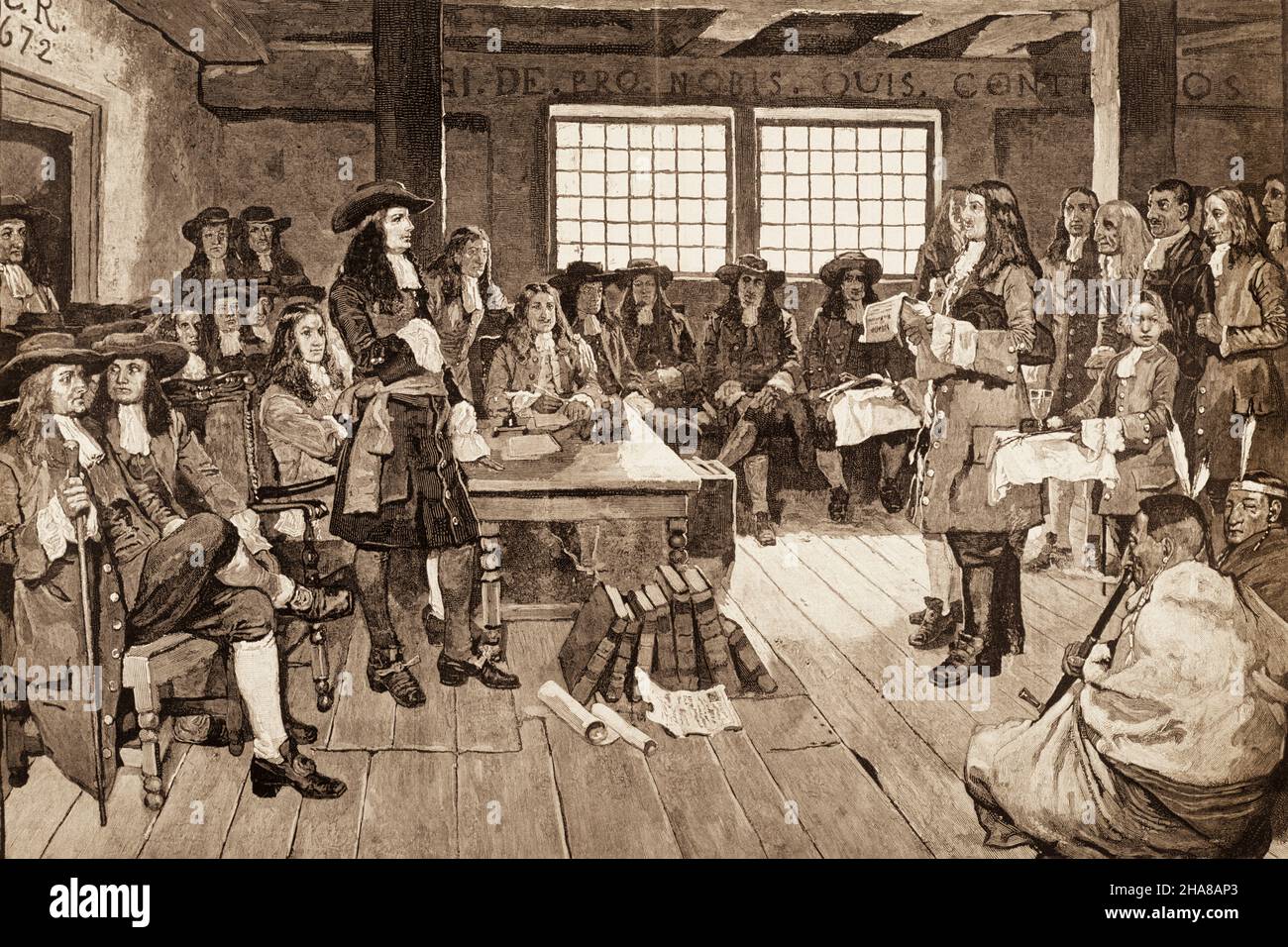 1680s WILLIAM PENN TALKING WITH COLONISTS ON HIS FIRST VISIT TO AMERICA ...