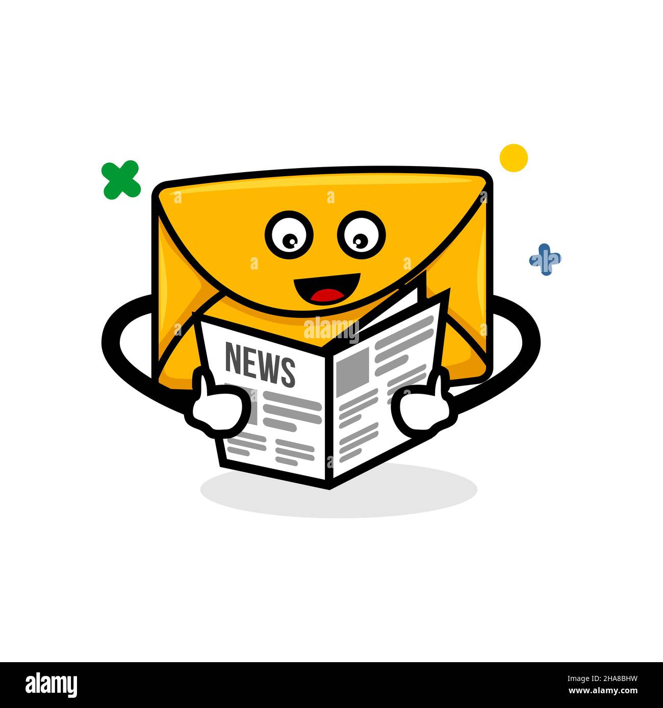 newsletter concept. isolated cute mail cartoon face reading a news ...