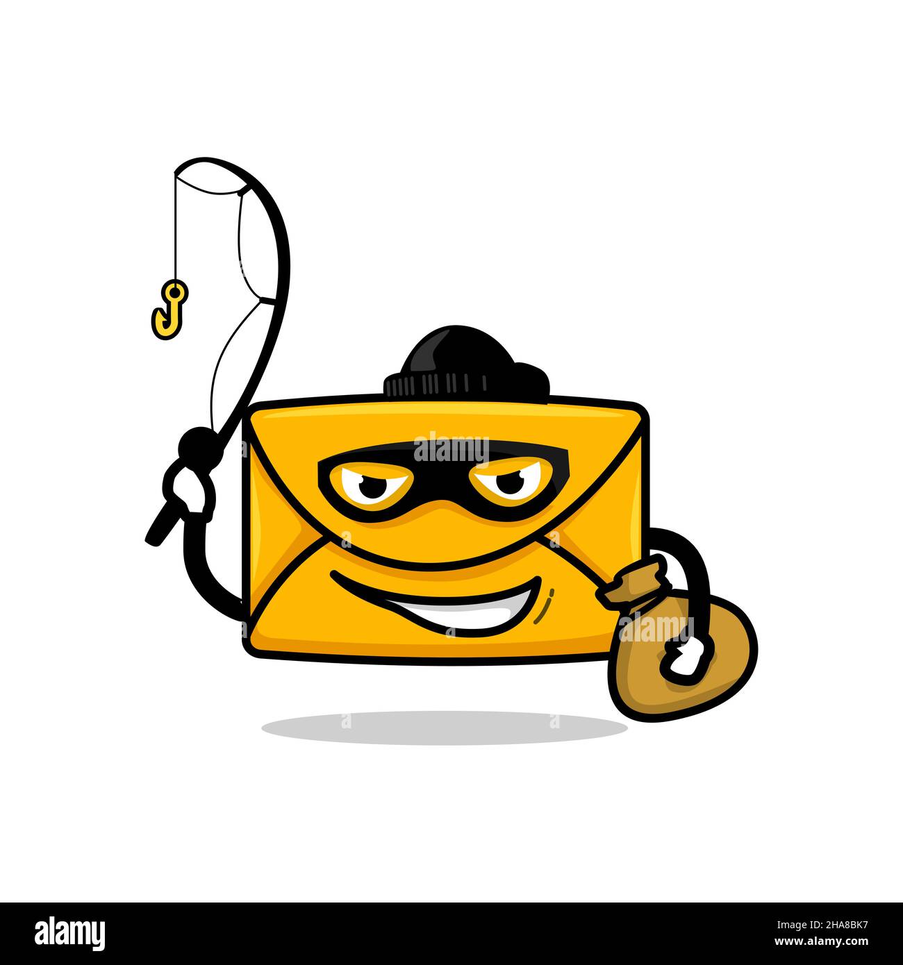 pishing email concept. isolated bad guy mail cartoon face holding ...