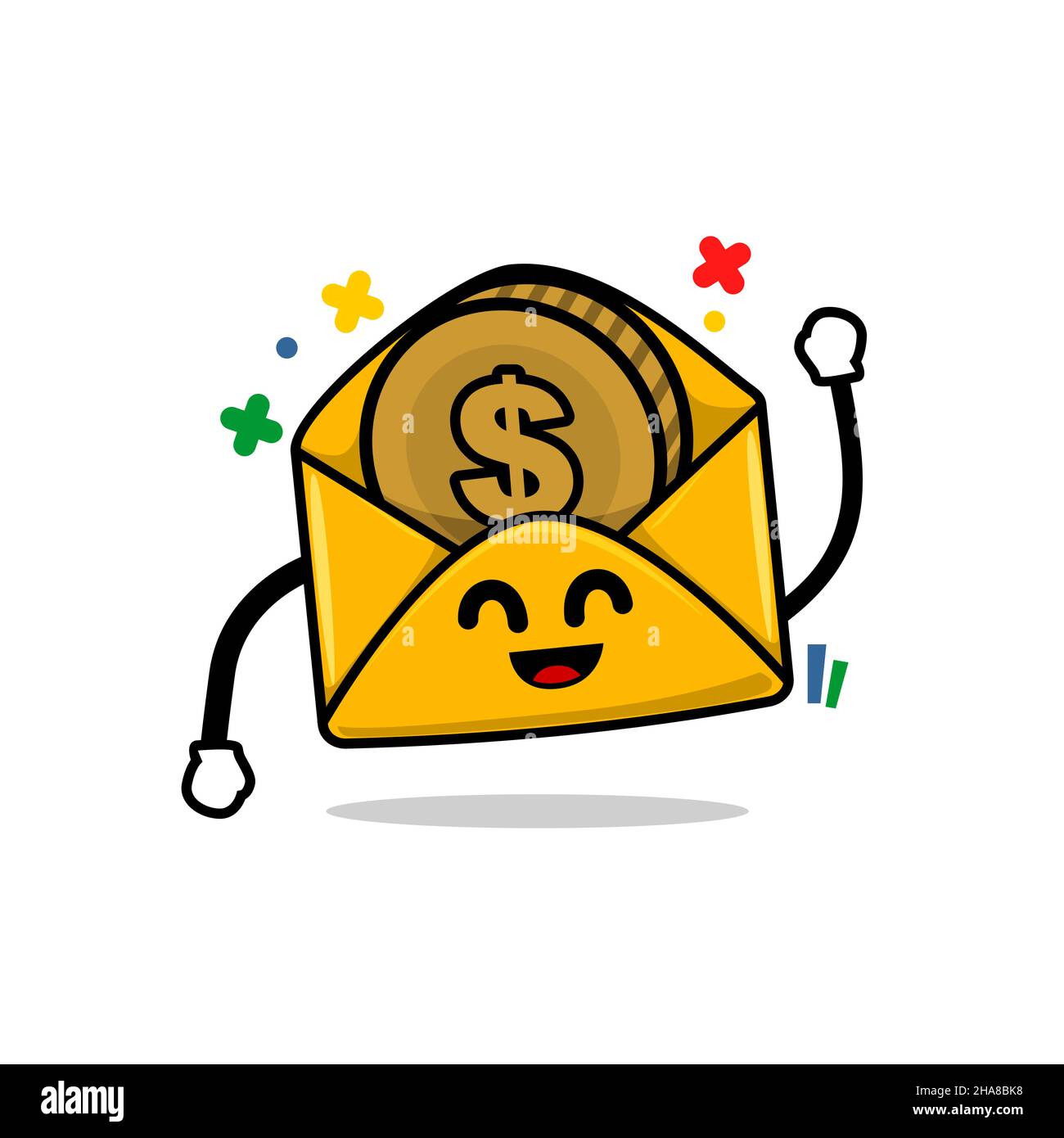 receiving money notification concept. isolated cute mail cartoon face ...