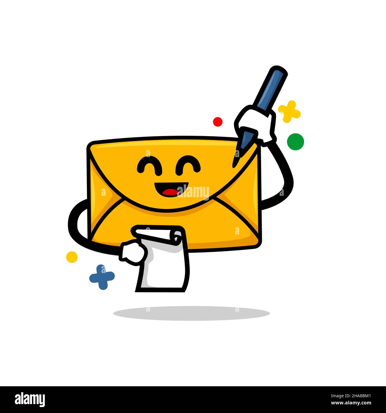 write an email. isolated cute mail cartoon face chracter holding pen ...