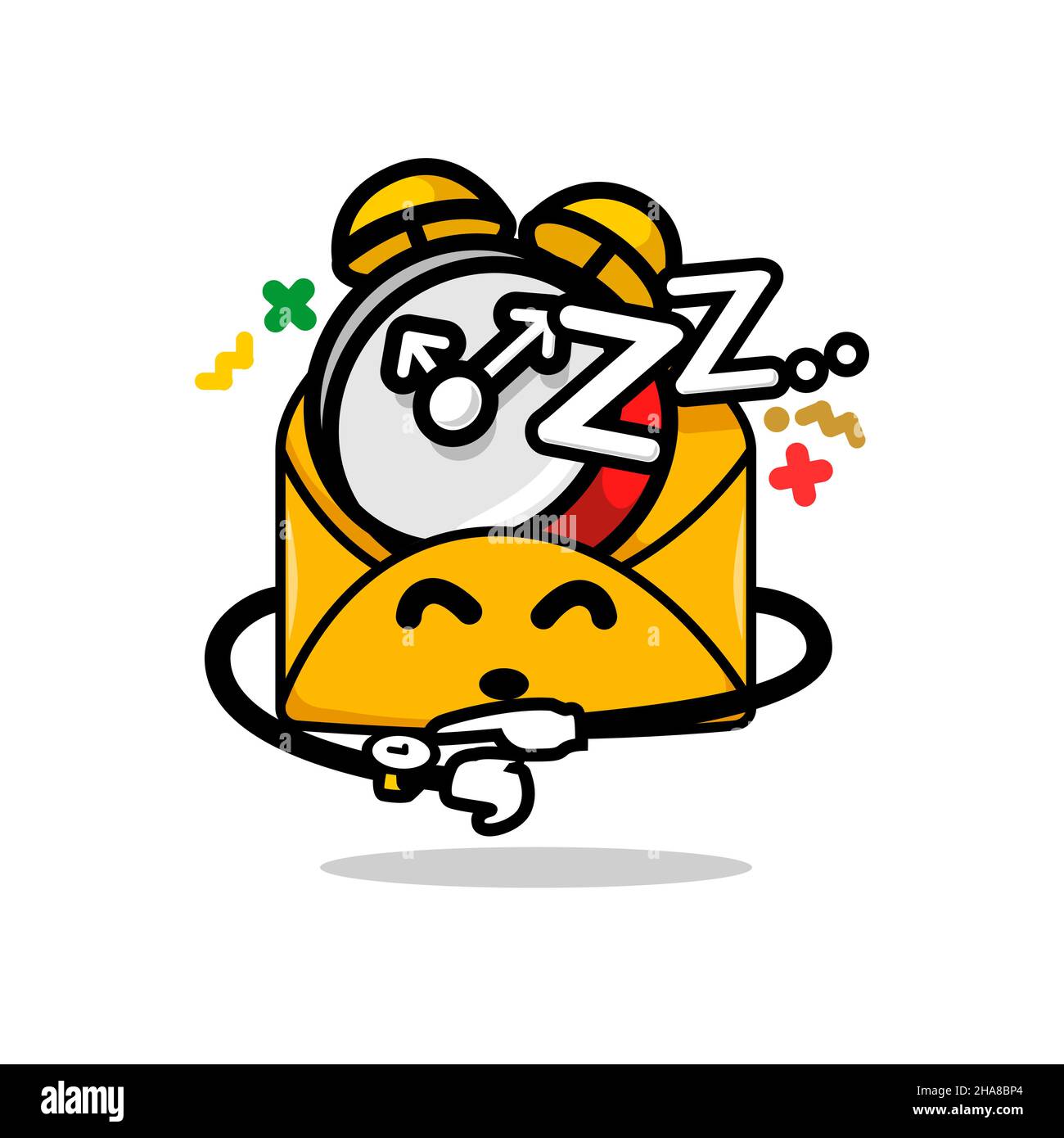 snoozed email concept. isolated cute mail cartoon face pointing on a ...