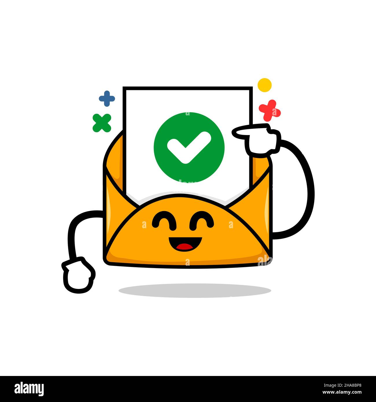 save email concept. isolated cute mail cartoon face pointing on green ...