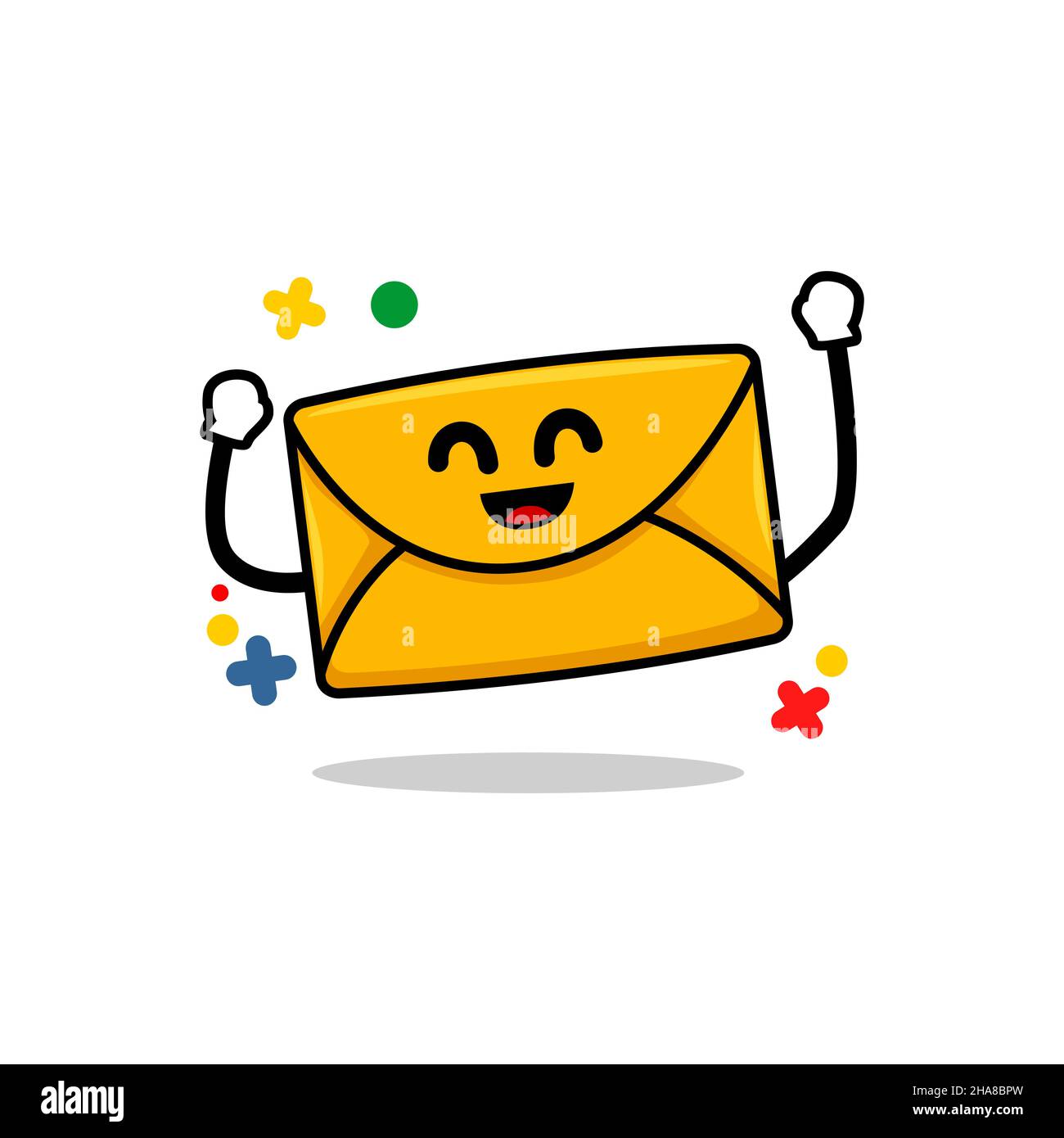 happy email concept. isolated cute mail cartoon face happy jump vector ...