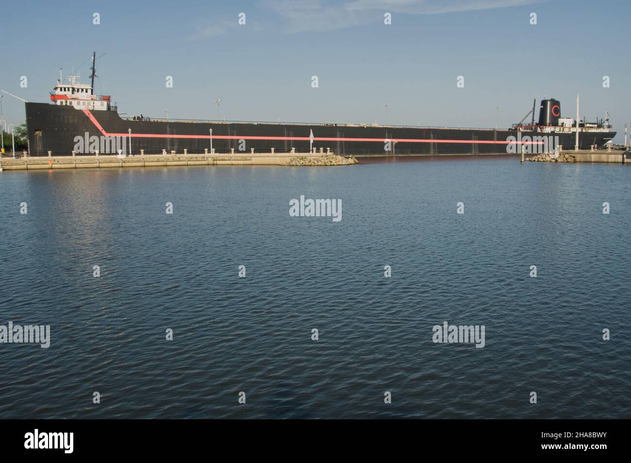 Lake Erie Cleveland, Ohio USA Tall Ship Festival. Large cargo ship at ...