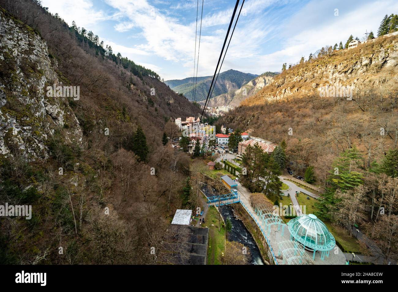 Famous mineral water spring fountain in city park of Borjomi in the ...