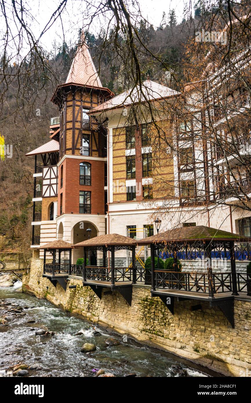 City resort with mineral water springs Borjomi Stock Photo - Alamy
