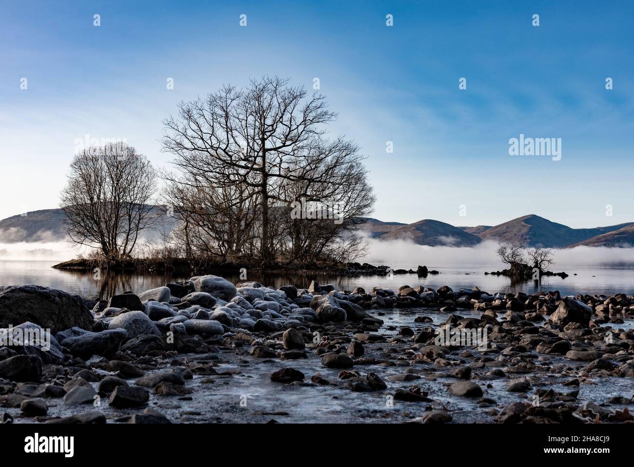 Objects and mist on water Loch Lomond, Scotland Stock Photo - Alamy
