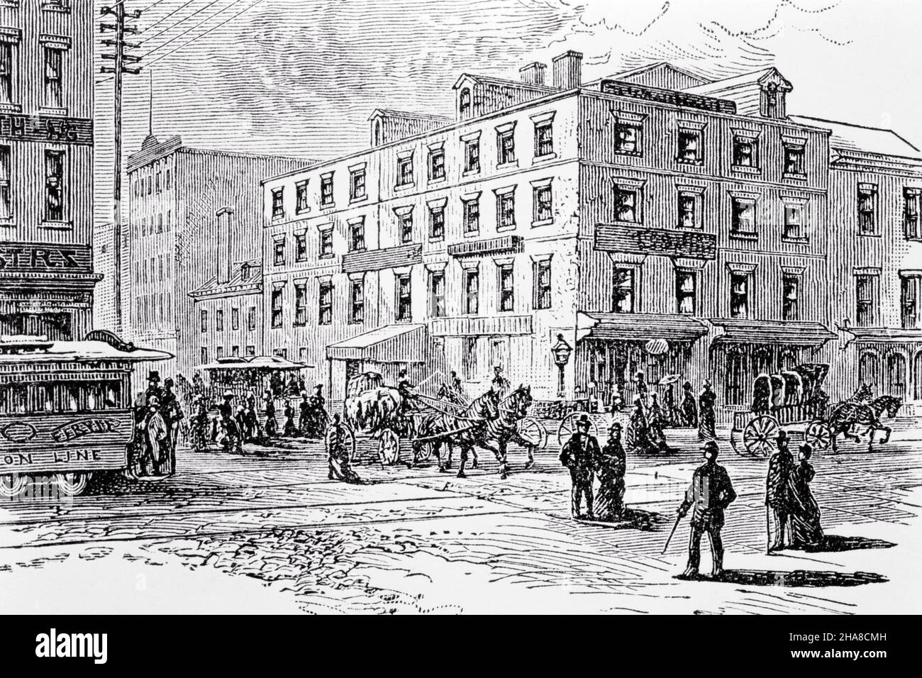 1890s BUSY STREET SCENE AT 7TH AND WALNUT STREETS PHILADELPHIA PA USA ...