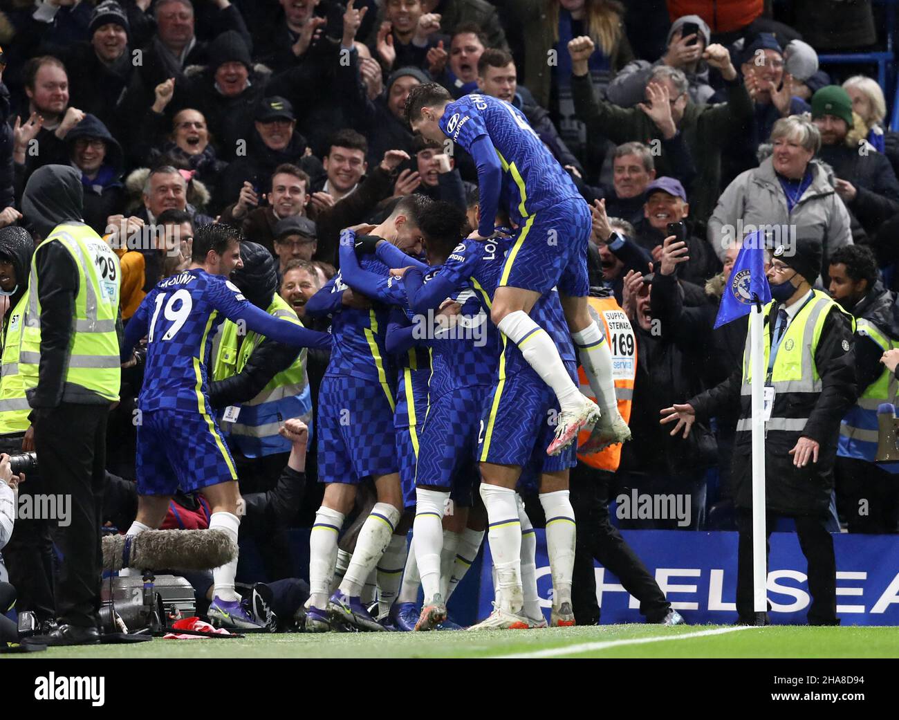 London, England, 11th December 2021. Jorginho of Chelsea celebrates ...