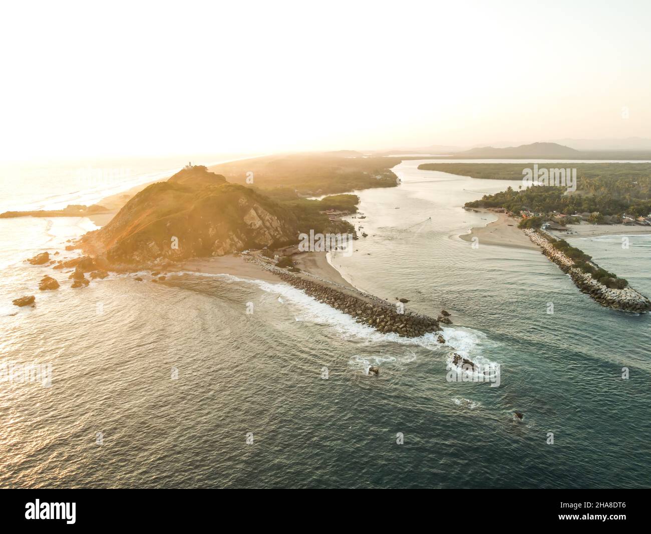 aerial view of chacahua laguna's at sunset Stock Photo - Alamy