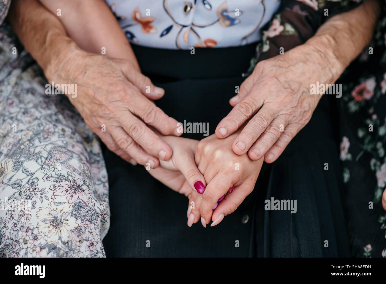 Closeup shot of women's hands from different generations together Stock ...