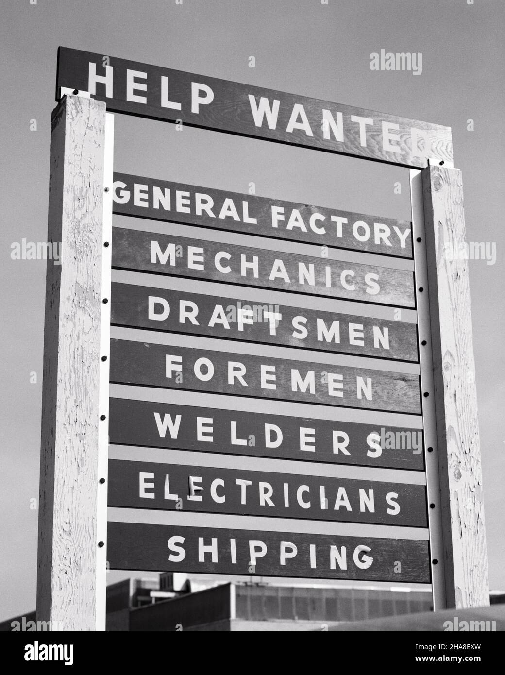 1960s HELP WANTED SIGN ON LARGE WOOD FRAME ADVERTISING FOR VARIOUS BLUE ...