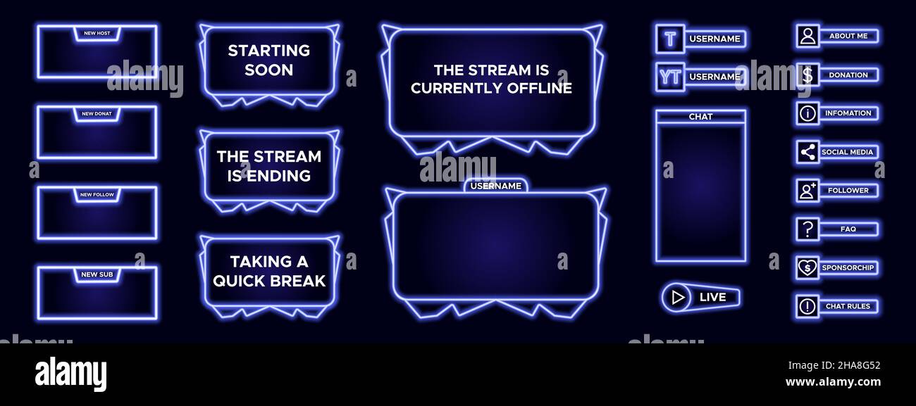 Set of modern design element for overlay game streaming screen panel ...