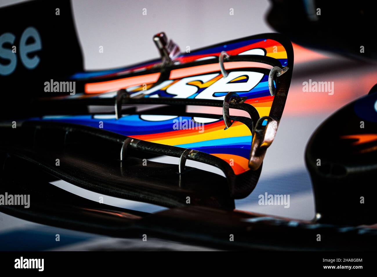 McLaren MCL35M, mechanical detail, front wing, aileron, during the ...