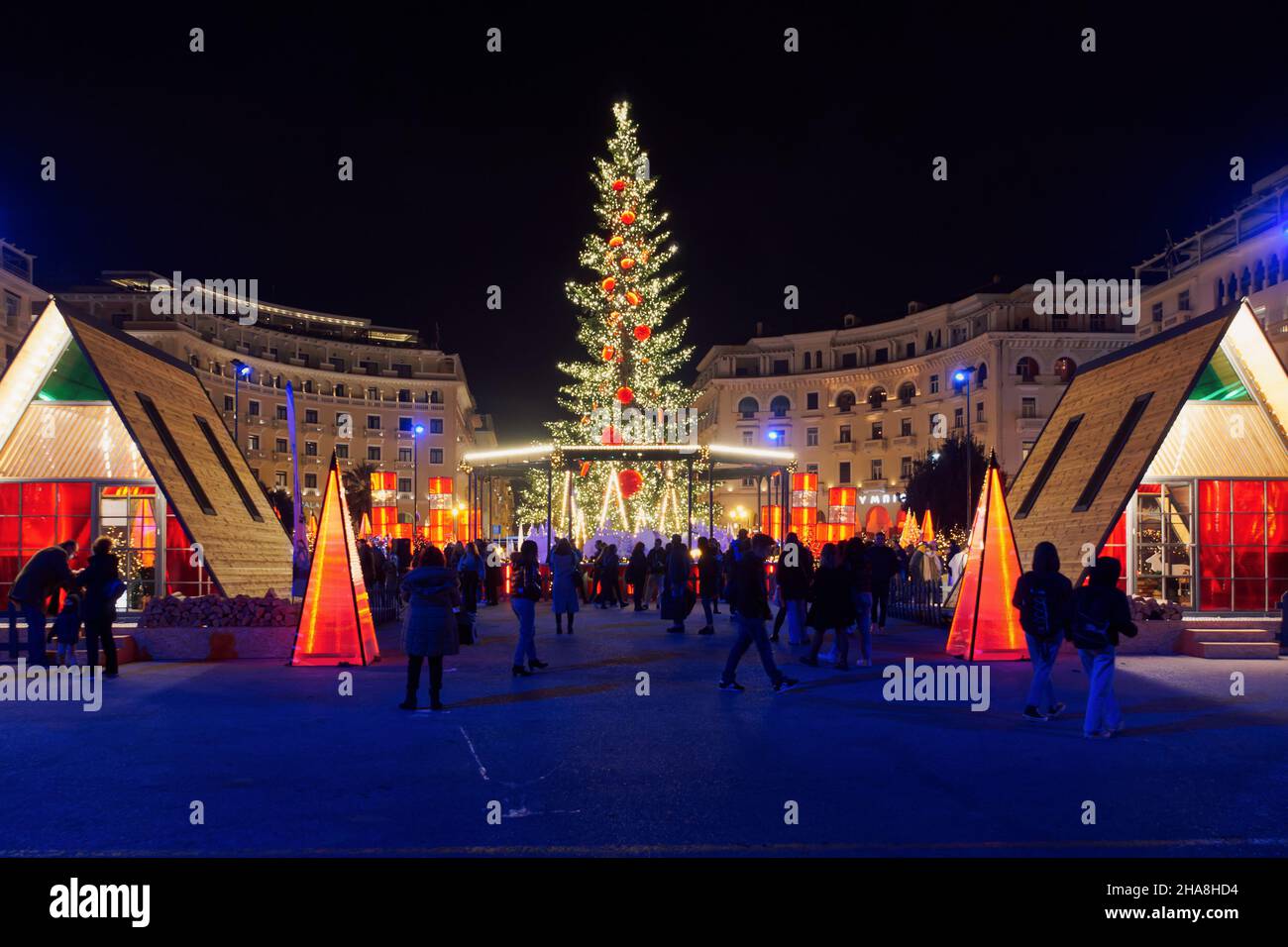 Thessaloniki, Greece decorated and illuminated Christmas tree at ...