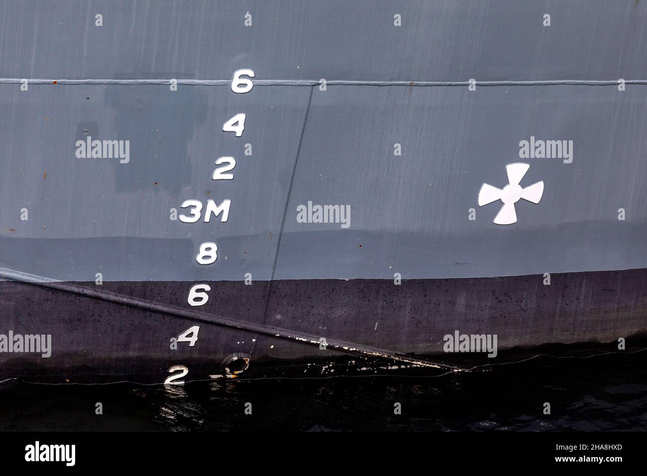 Detail from the hull of utility vessel Volt Processor in the port of ...