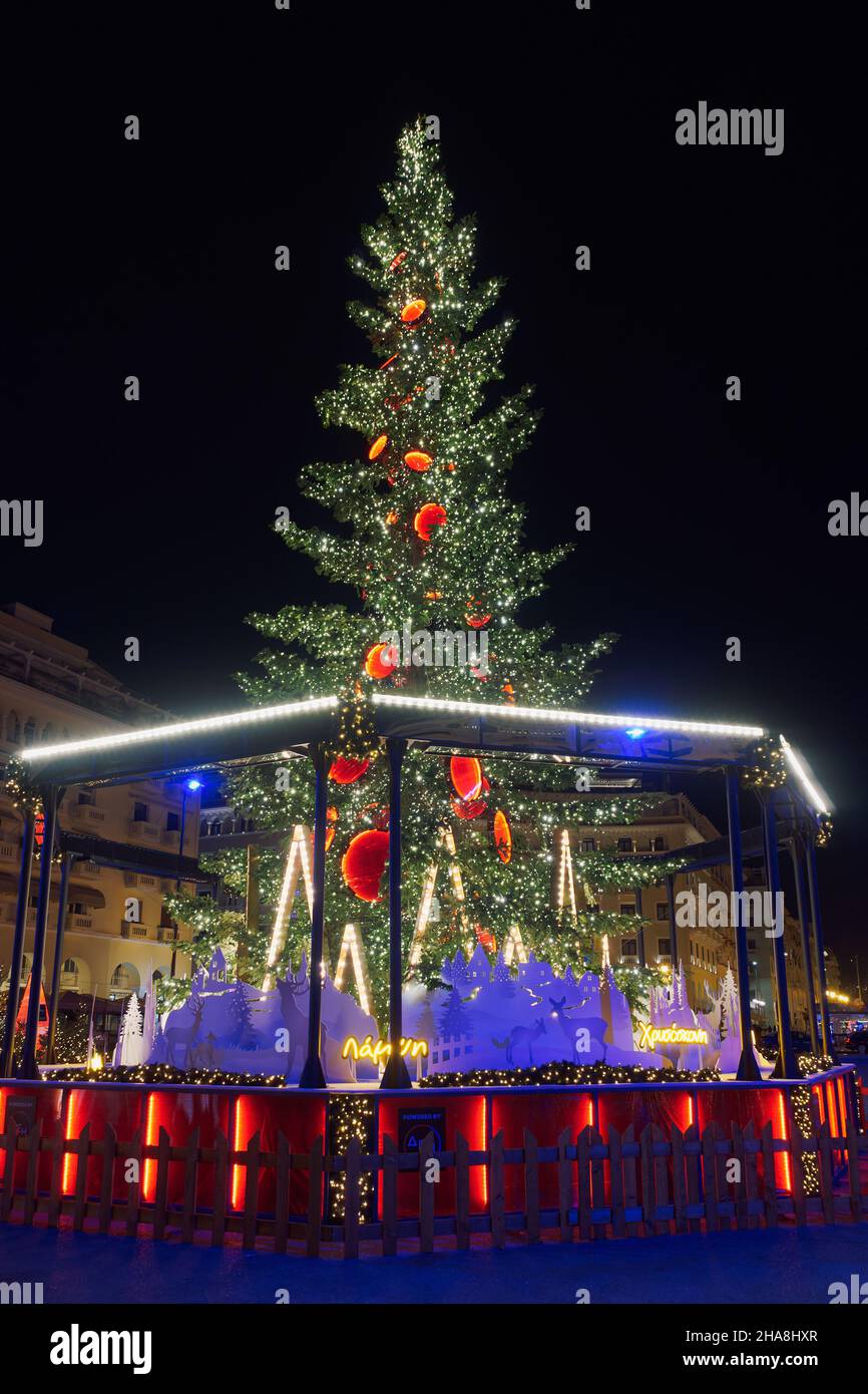 Thessaloniki, Greece decorated and illuminated Christmas tree at ...