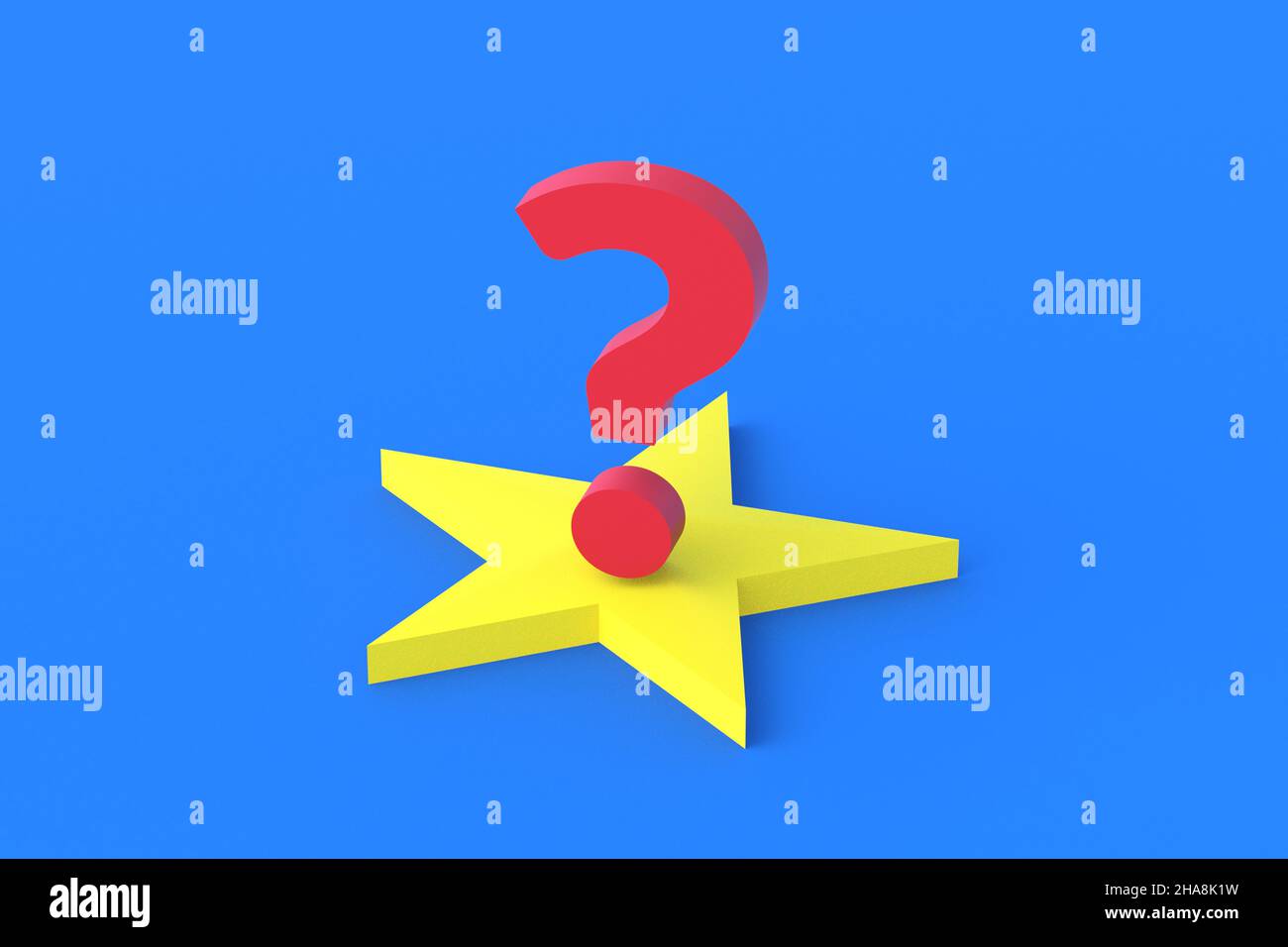 Stars near question mark on blue background. The concept of an unknown ...