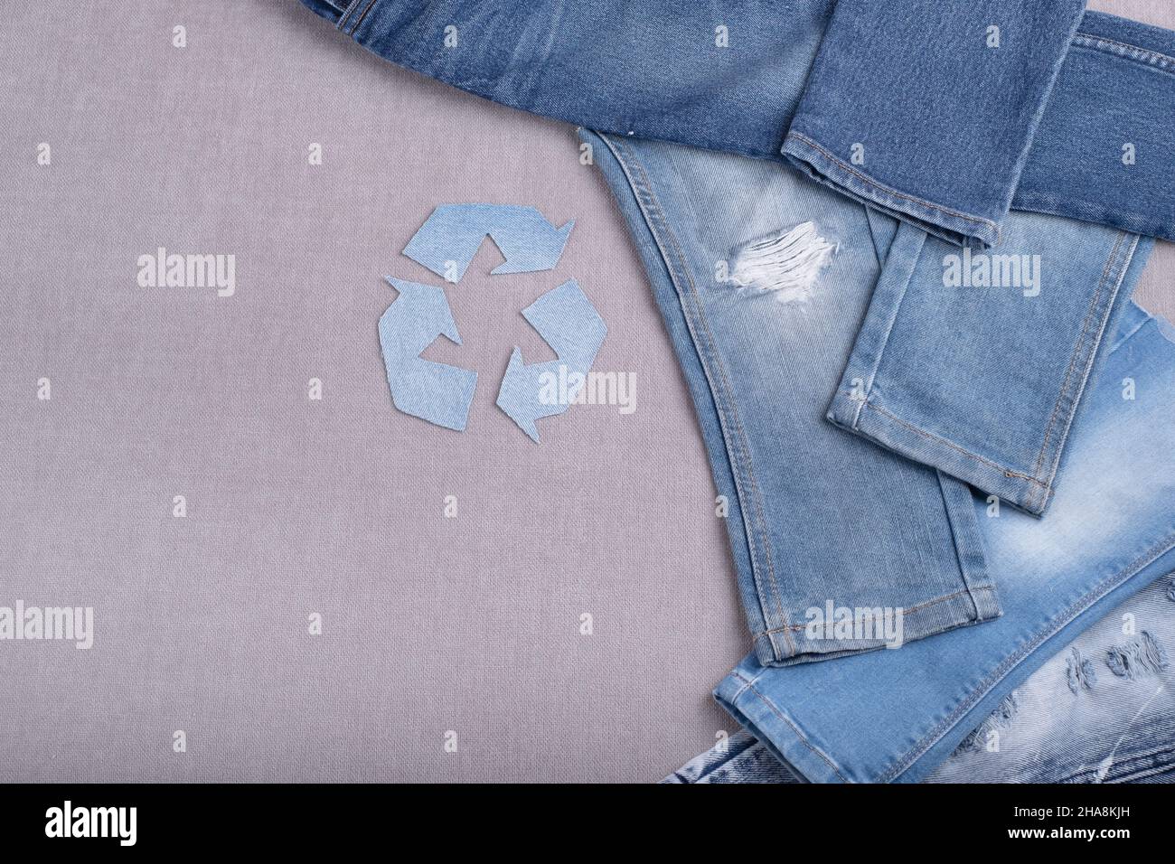 Clothing recycling. Used clothes. Ecological and sustainable denim ...