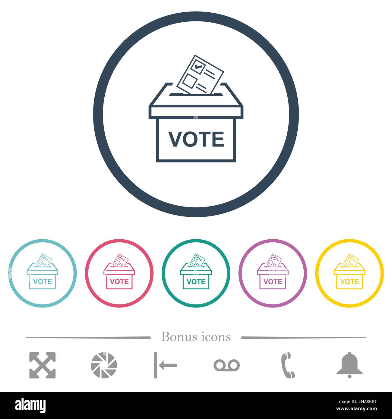 Voting paper and ballot box outline flat color icons in round outlines ...