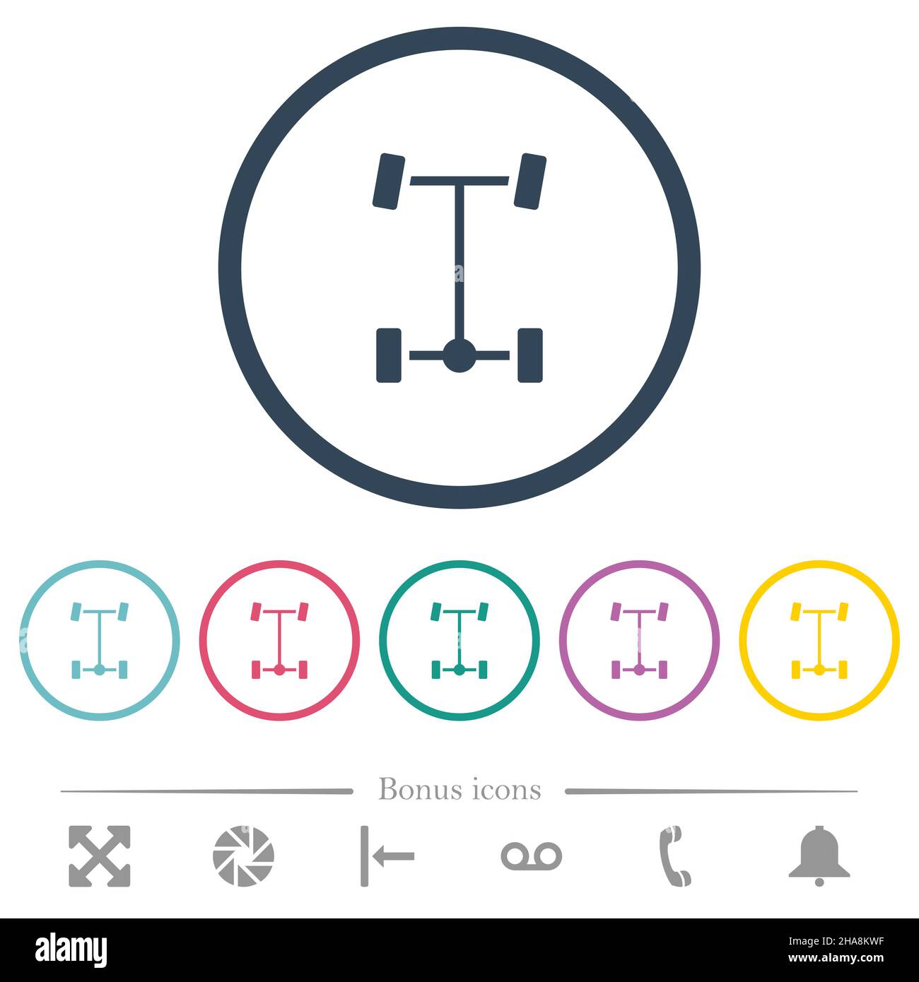 Rear differential flat color icons in round outlines. 6 bonus icons ...