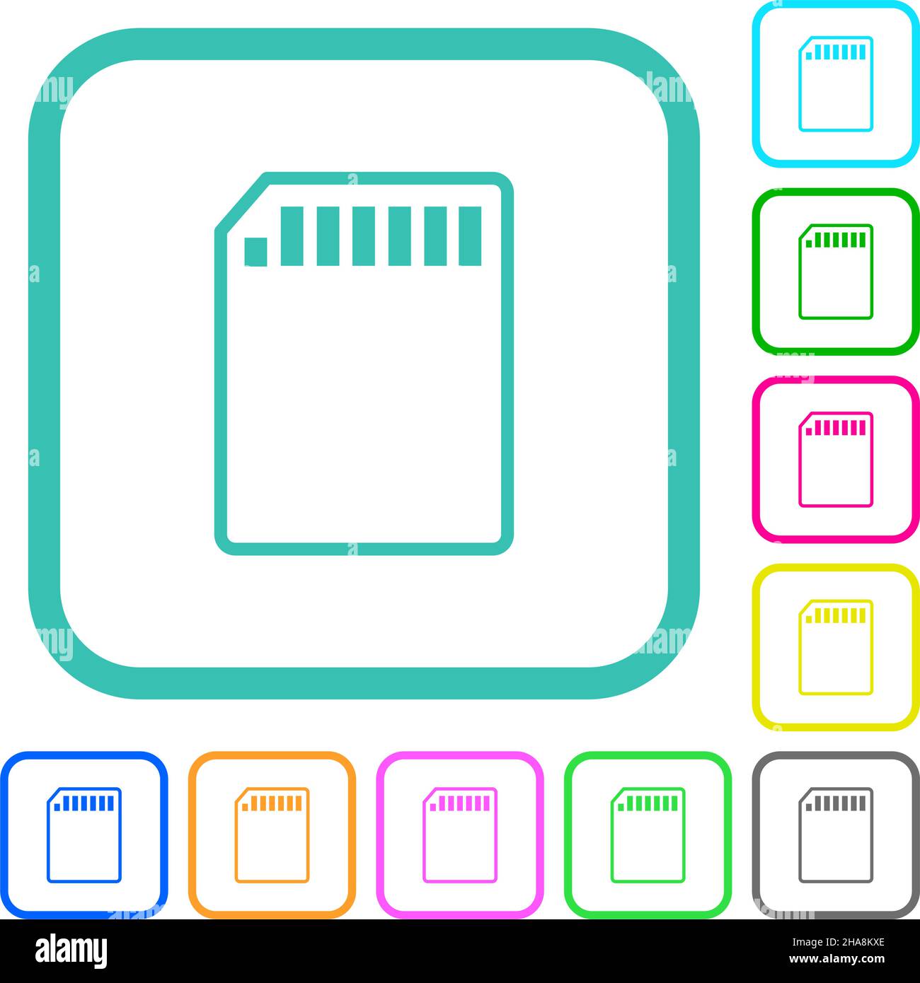 SD memory card outline vivid colored flat icons in curved borders on ...