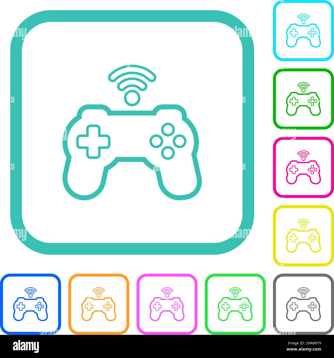 Wireless game controller outline vivid colored flat icons in curved ...
