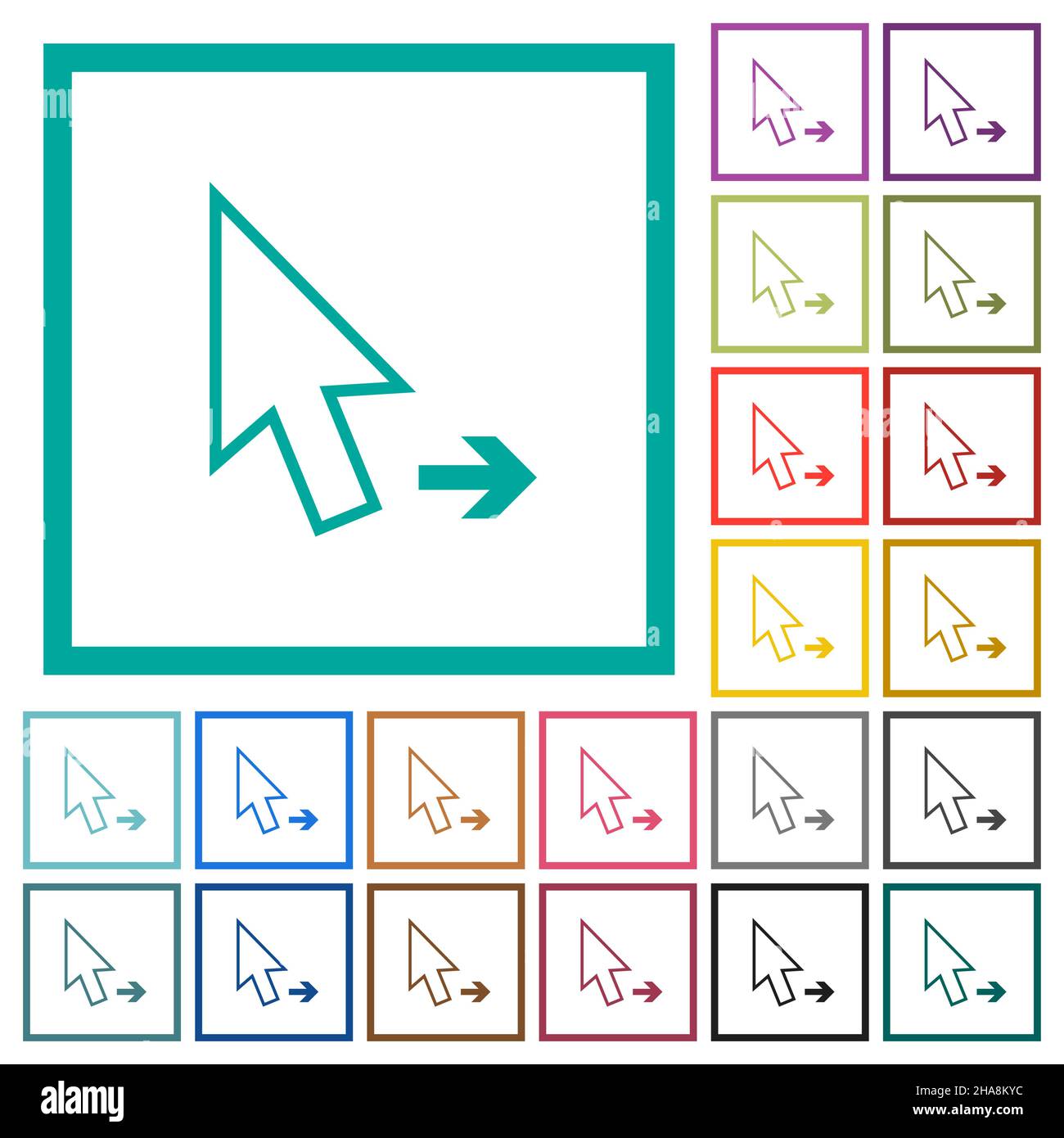 Arrow cursor right outline flat color icons with quadrant frames on ...