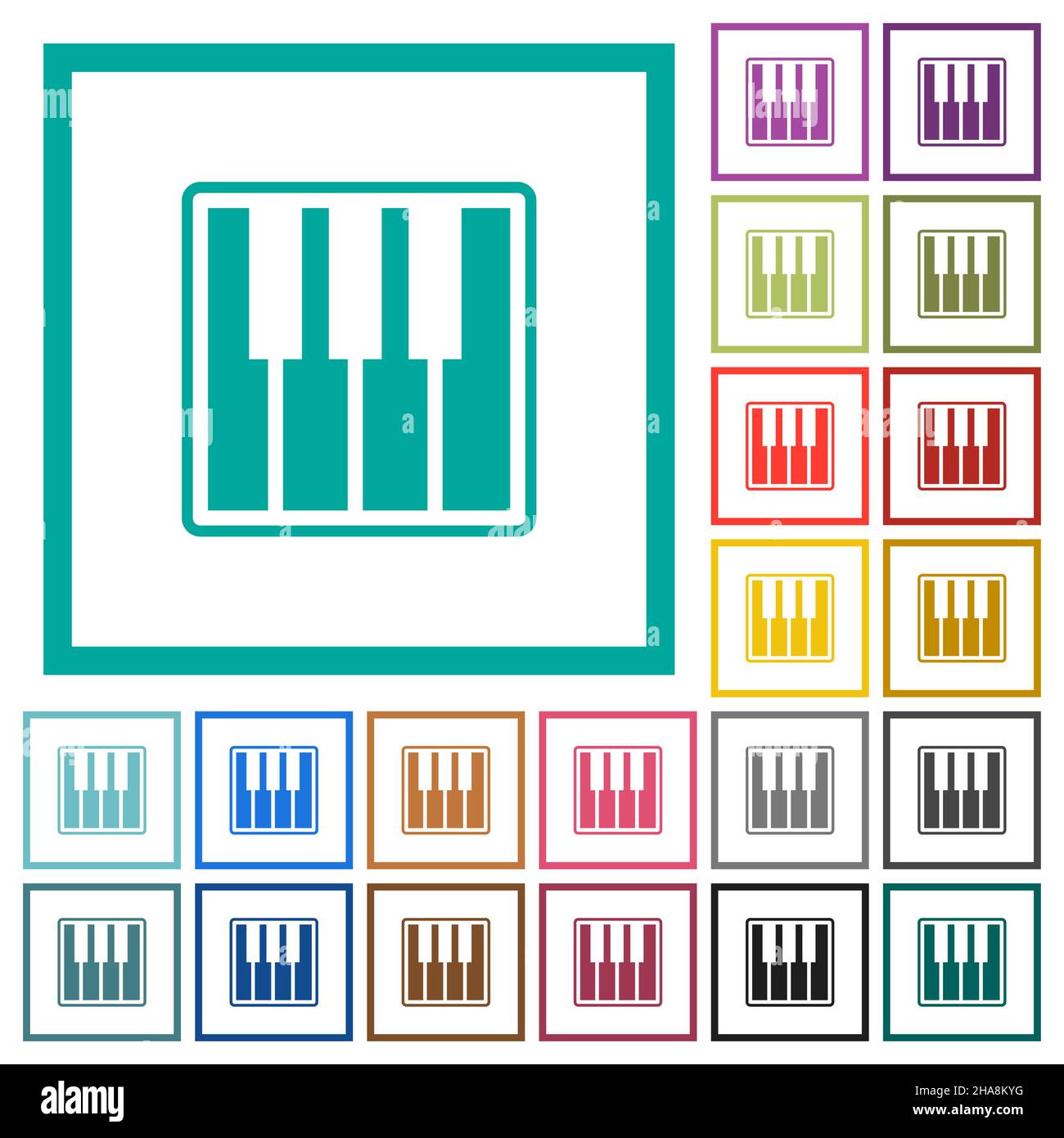 Piano keyboard alternate flat color icons with quadrant frames on white ...
