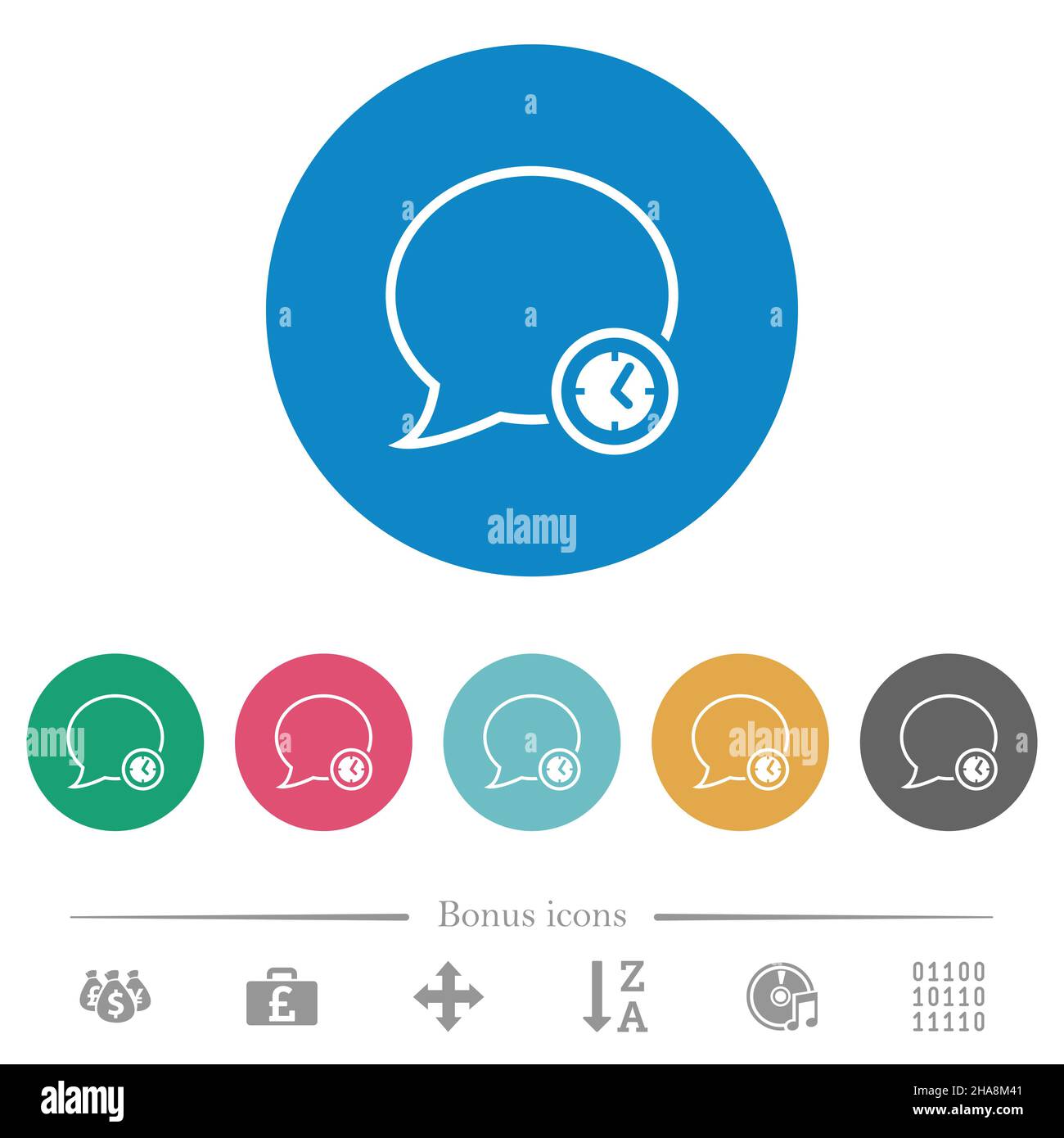 Message time outline flat white icons on round color backgrounds. 6 ...